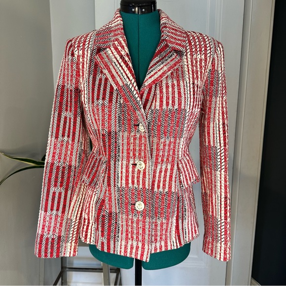 CAbi | Jackets & Coats | Cabi Red And White Striped Blazer Size Small ...